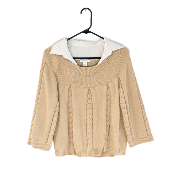 Dress Barn | Sweaters | Early 200s Beigewhite Preppy Cable Knit Builtin ...